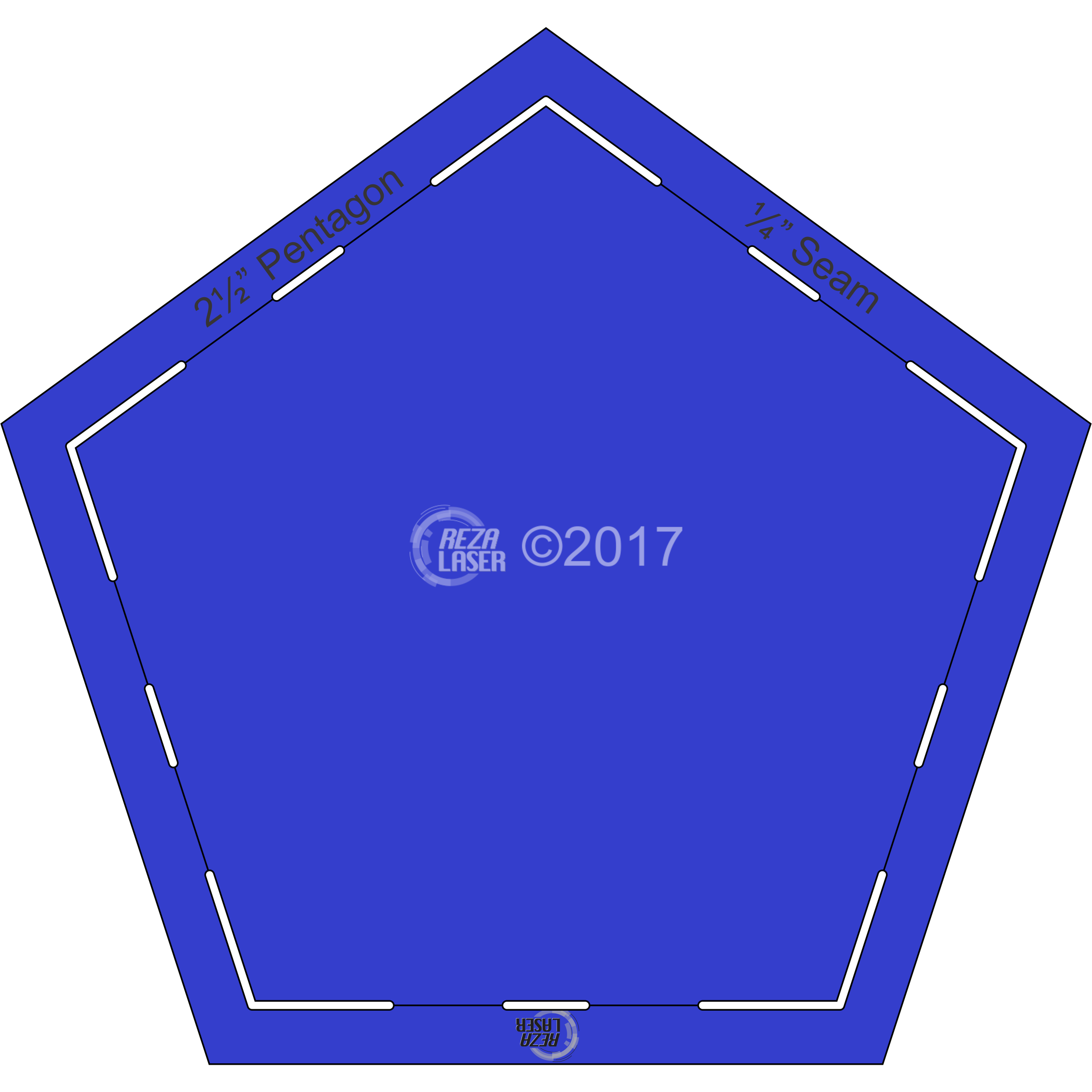 Pentagon 2 1/2 Inch - Acrylic Template - KEYHOLE with 1/4 Inch Seam ...