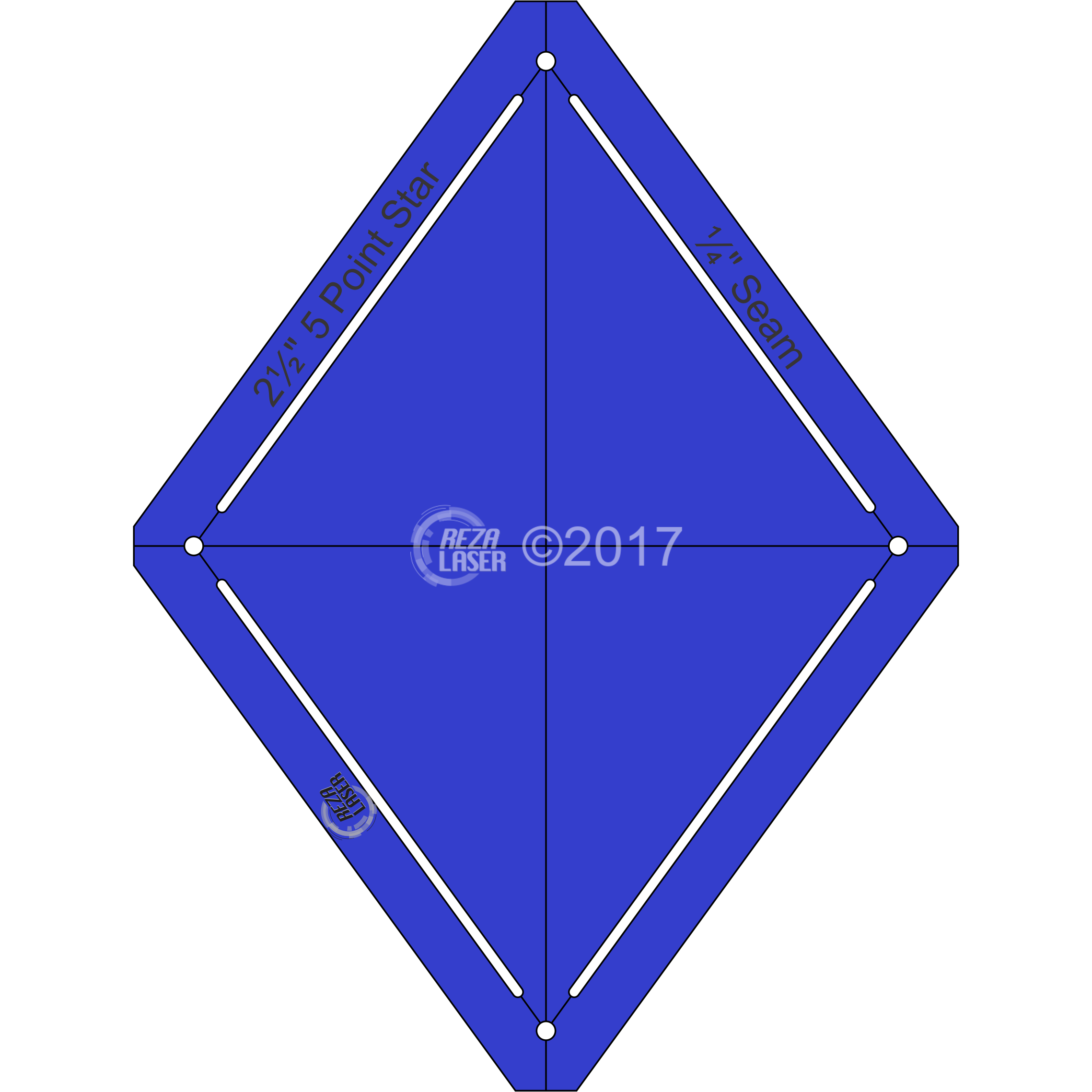 Diamond - (72 Degree) 5 Point Star - 2 1/2 Inch - Acrylic Template ...